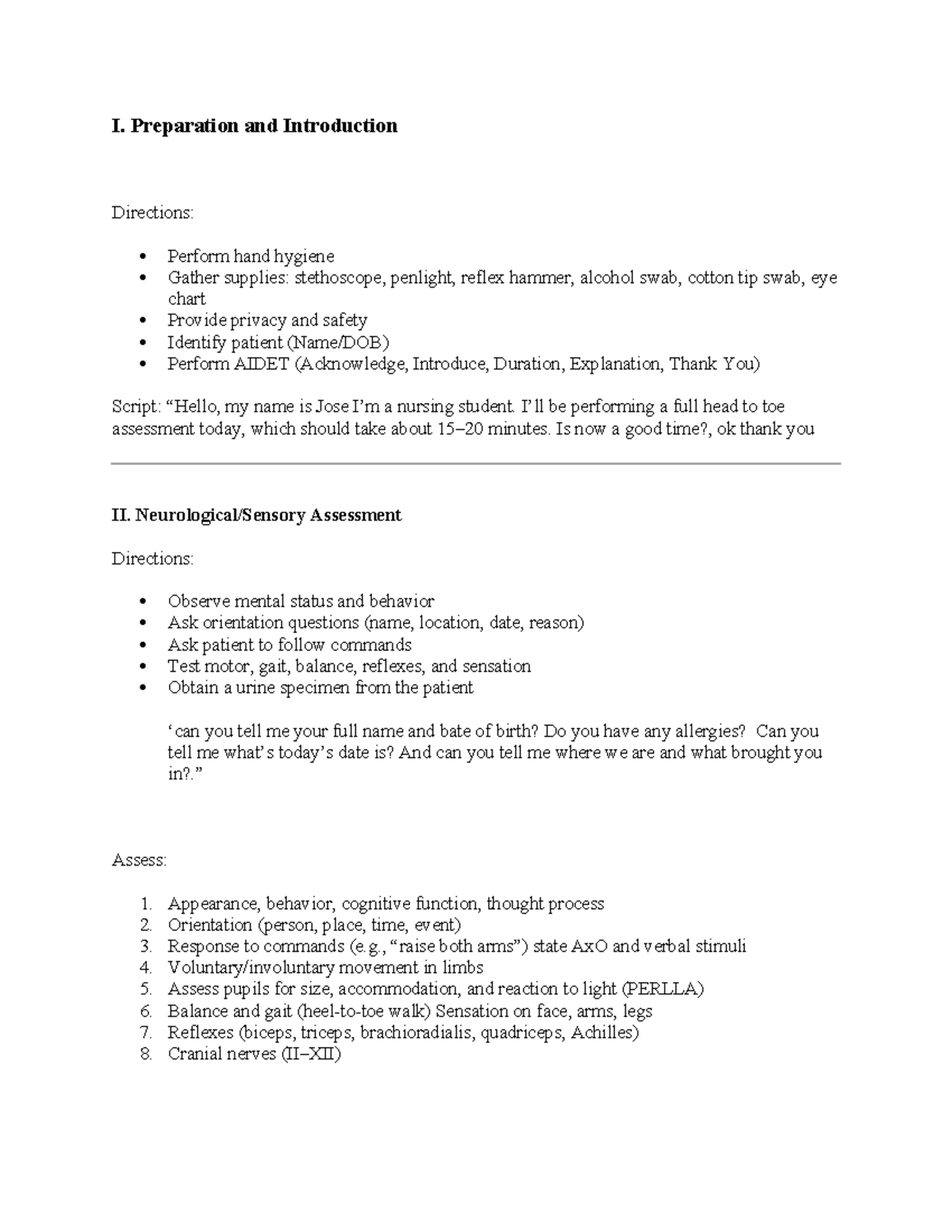 CPE 101: Comprehensive Head-to-Toe Assessment Guide - Studocu