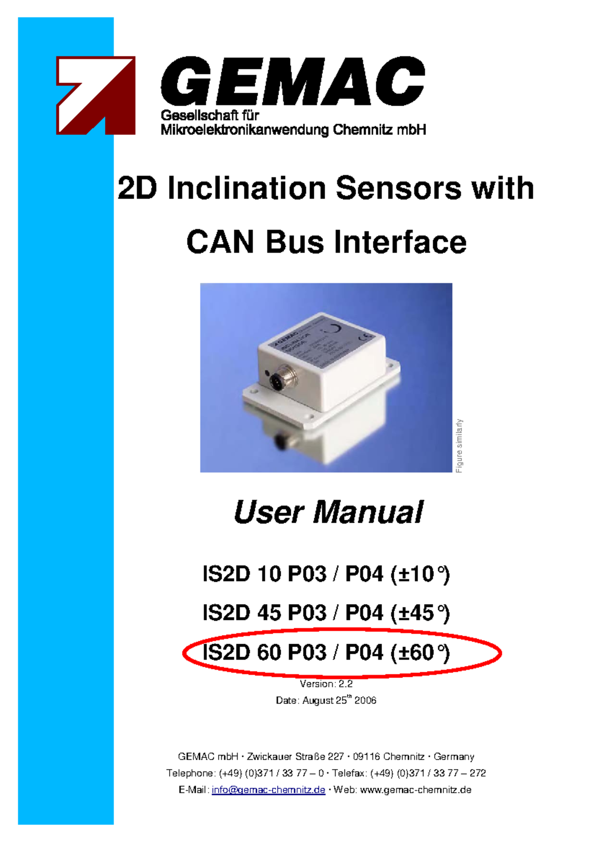 User Manual for IS2D XX P03/P04 Inclination Sensors (±10°/±45°/±60 ...