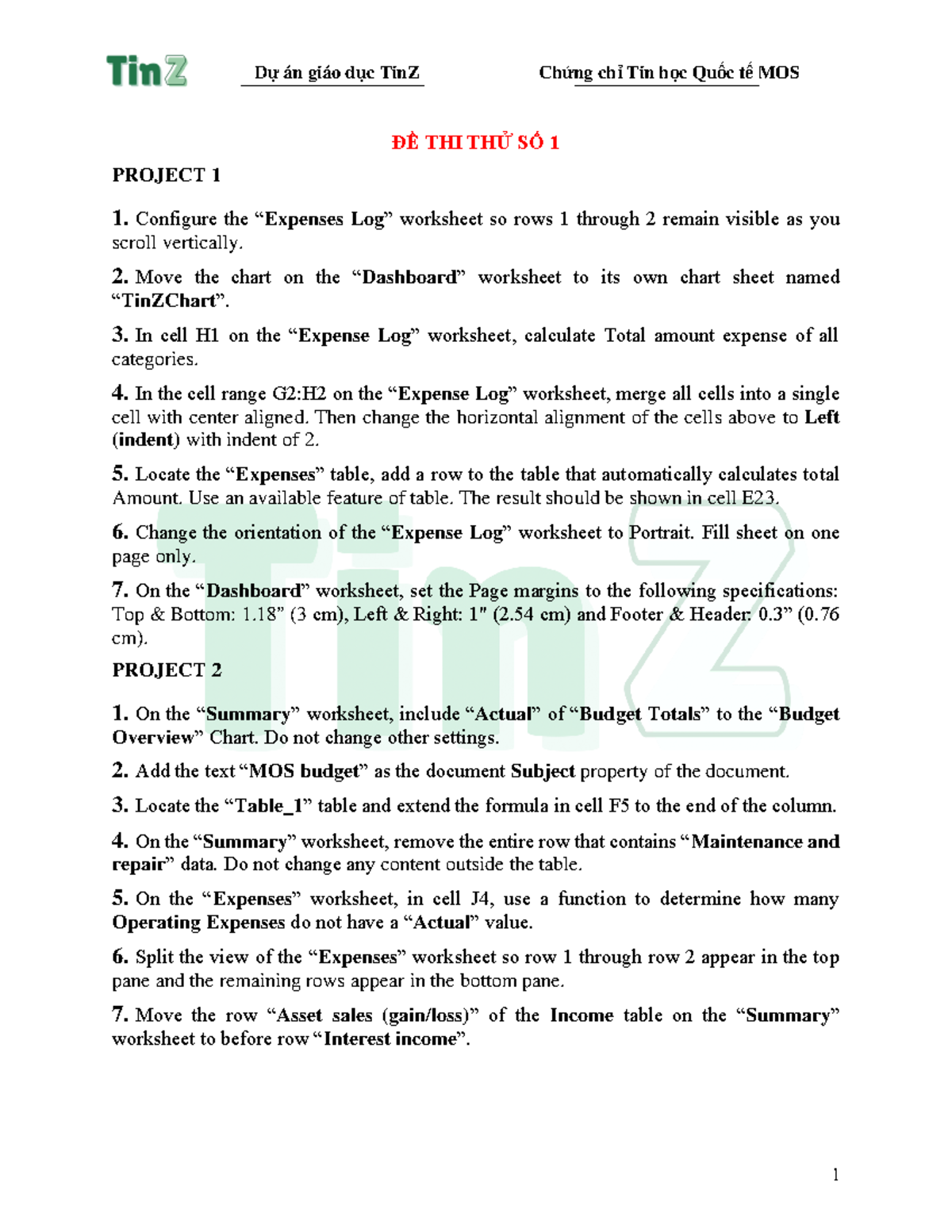 Đề thi thử số 1 - mos - ĐỀ THI THỬ SỐ 1 PROJECT 1 1. Configure the ...