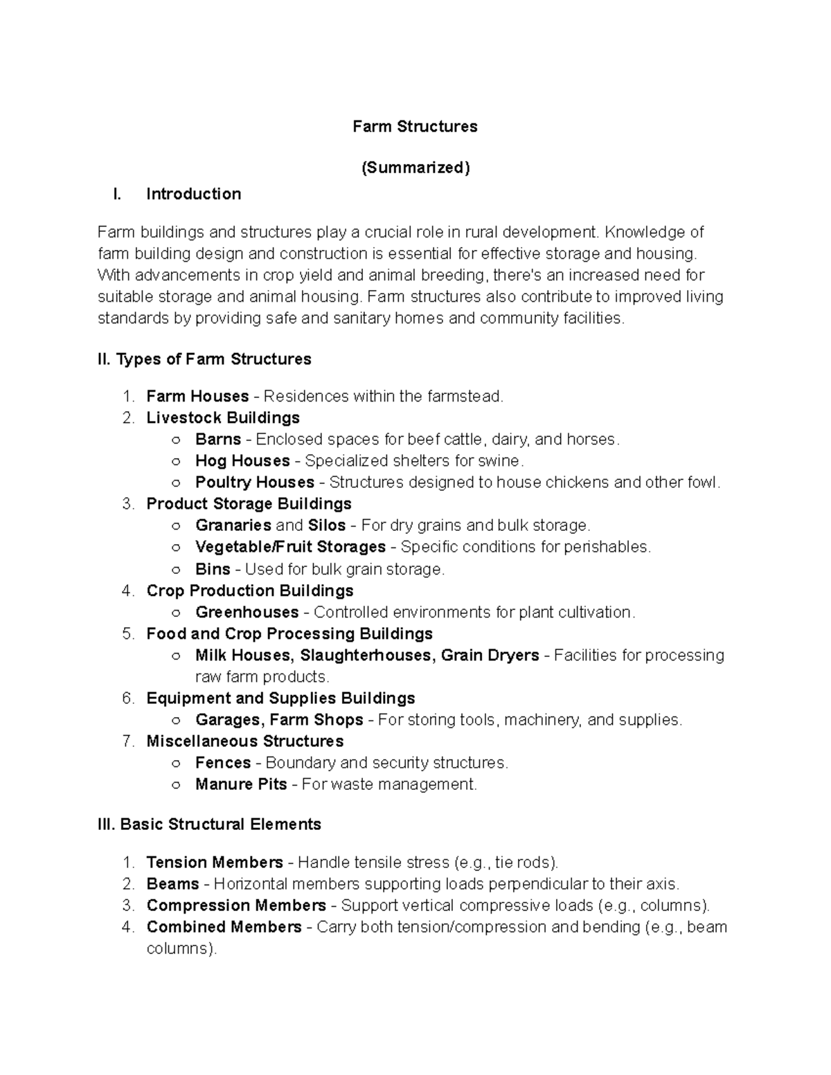 Farm Structures: Design, Types, and Materials Overview - Studocu