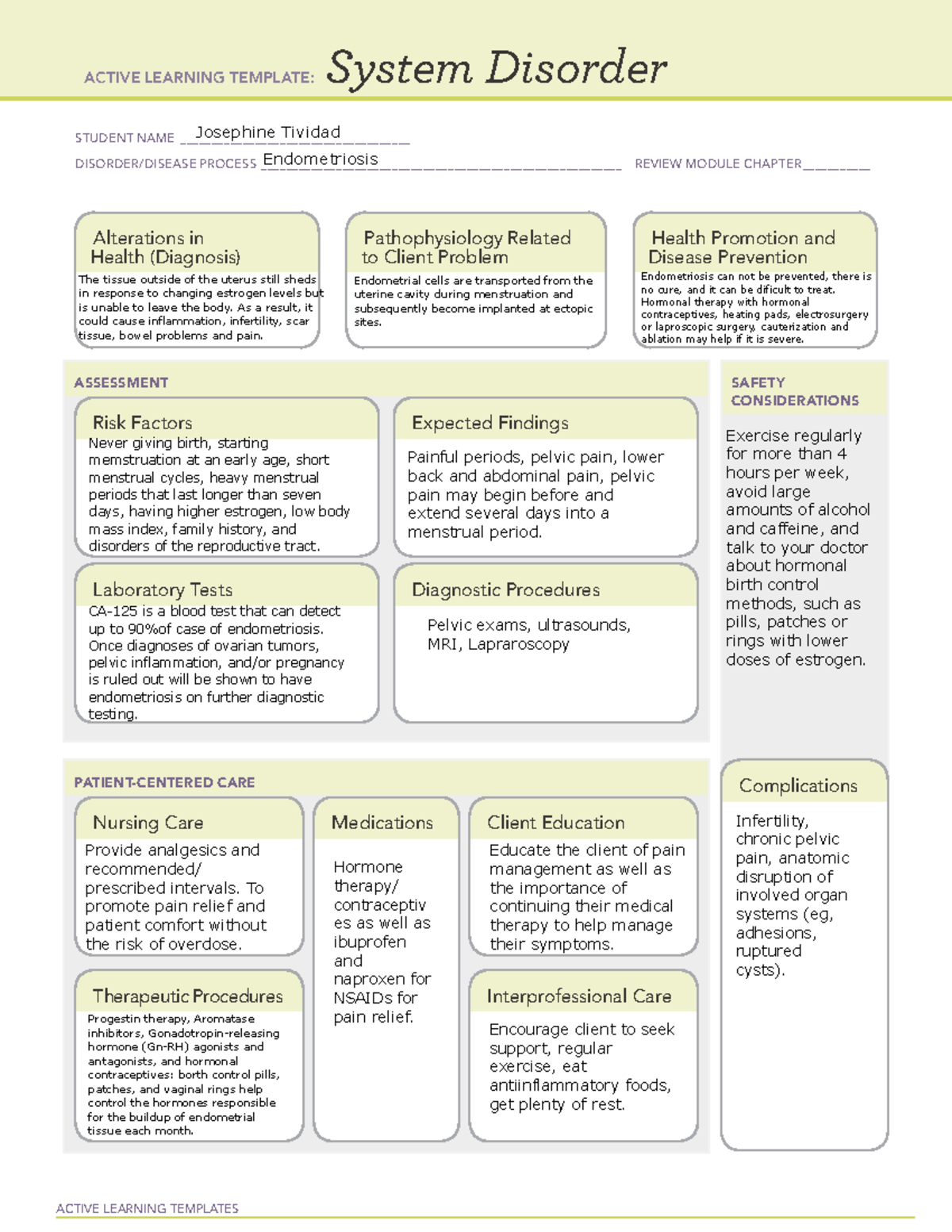 Endometriosis Overview - Active Learning Template for Nursing - Studocu