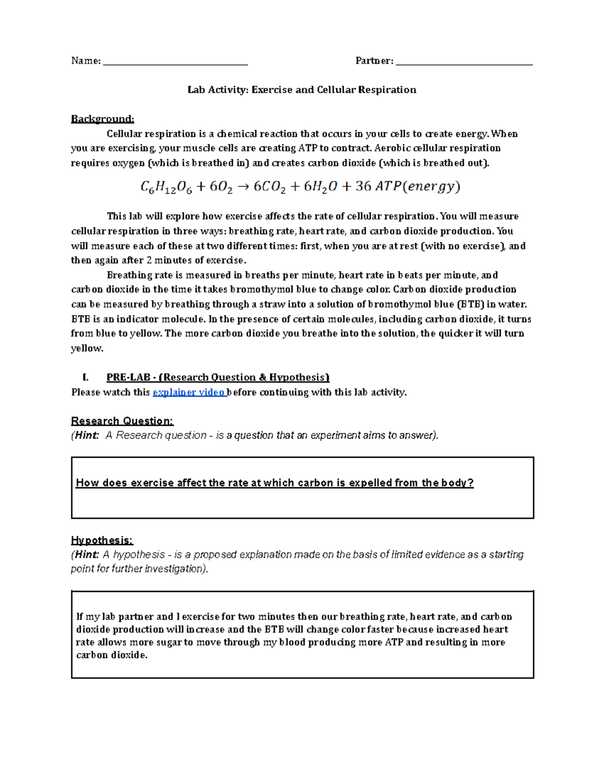 Lab Activity: Exercise's Impact on Cellular Respiration Rates - Studocu