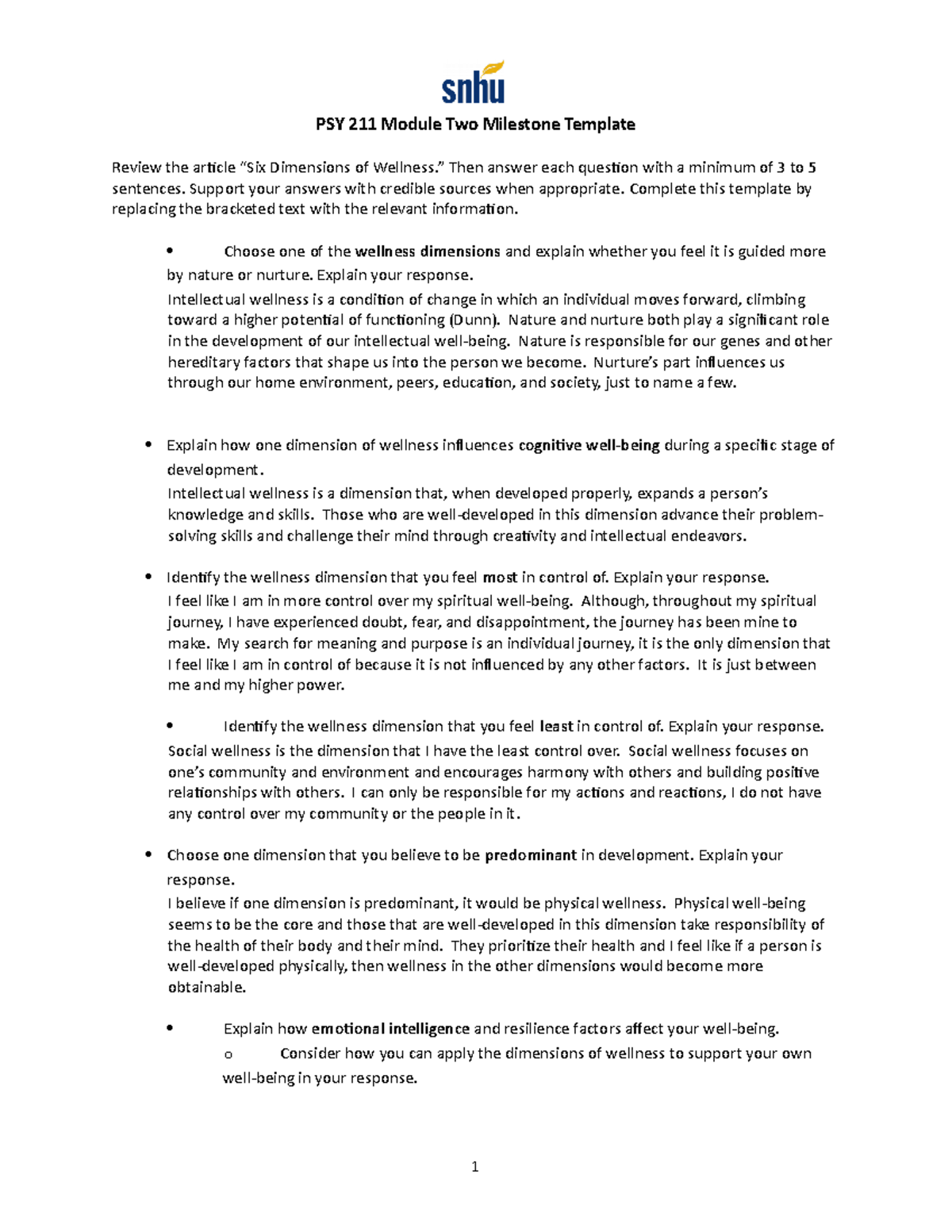 PSY 211 Module Two Milestone Template - PSY 211 Module Two Milestone ...