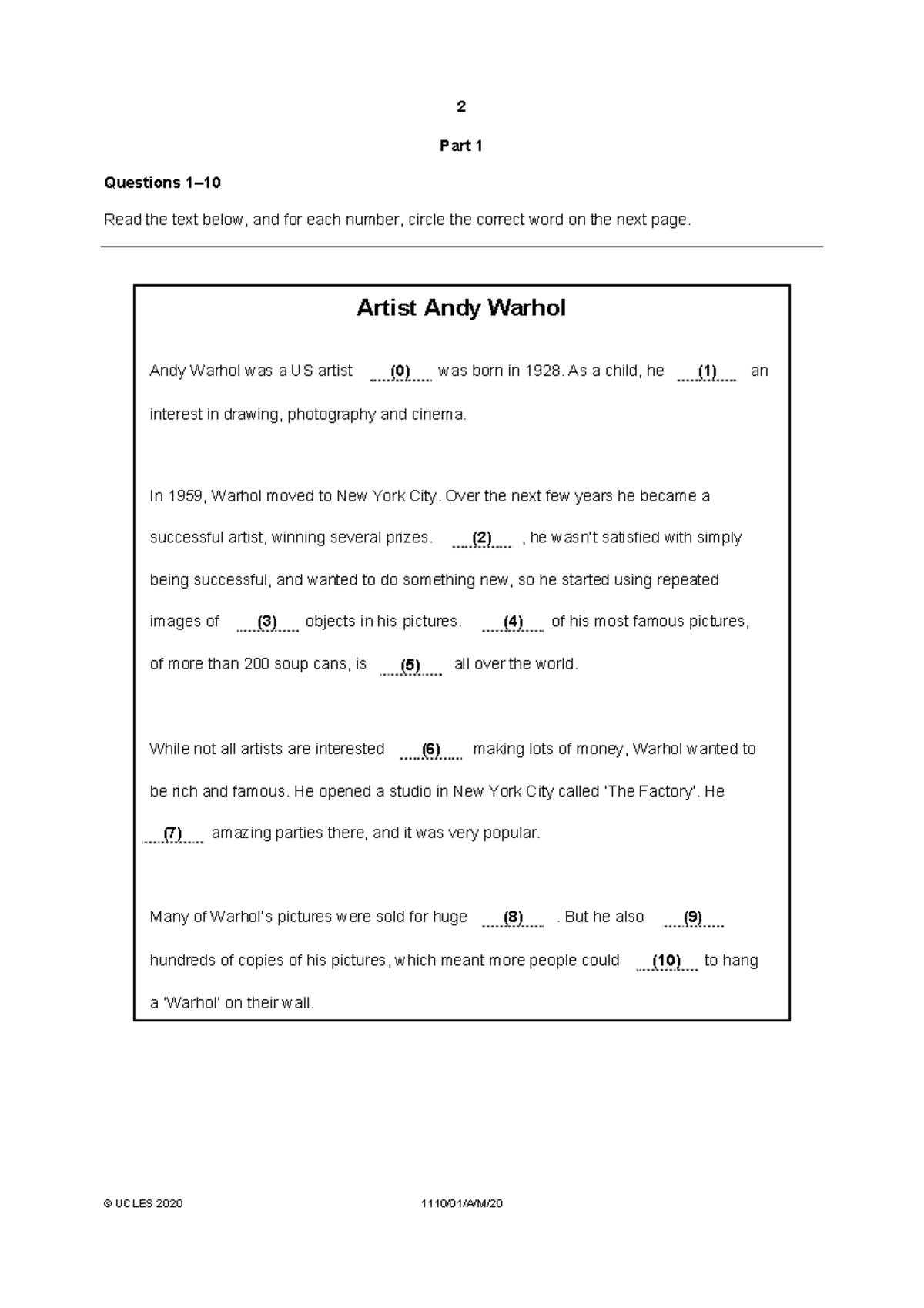 2020-PP1: Andy Warhol & Game Design Practice Questions - Studocu