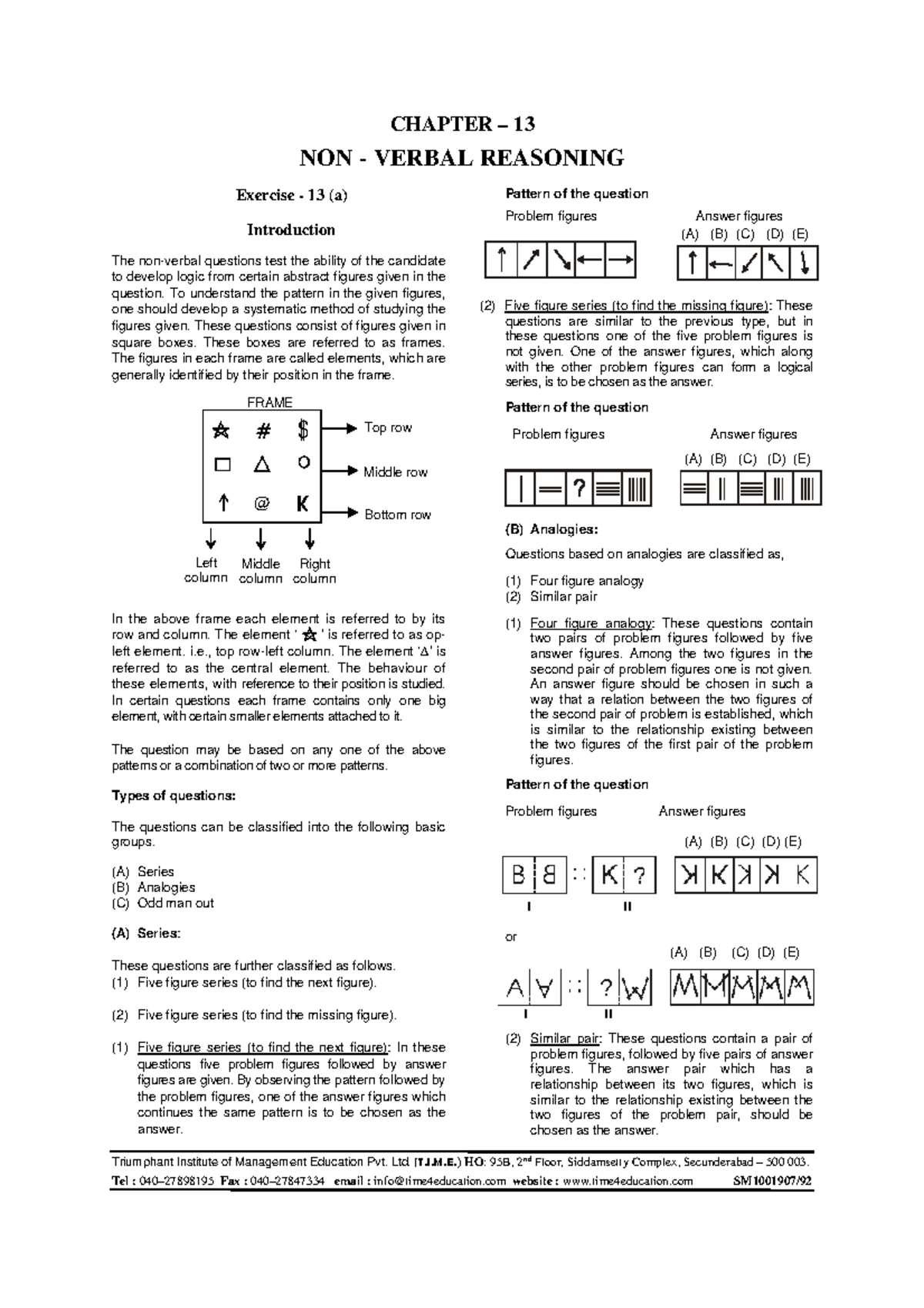 CHAPTER 13 NON VERBAL REASONING: Patterns and Exercises - Studocu