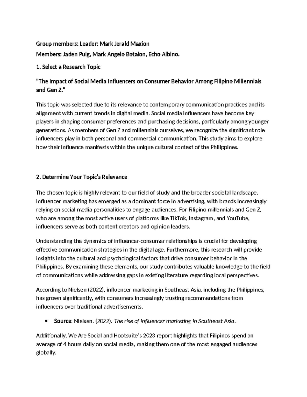 Selecting a Research Topic - Group members: Leader: Mark Jerald Maxion ...