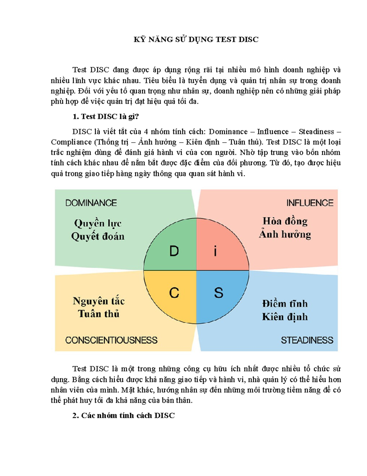 Kỹ năng sử dụng DISC test - KỸ NĂNG SỬ DỤNG TEST DISC Test DISC đang ...