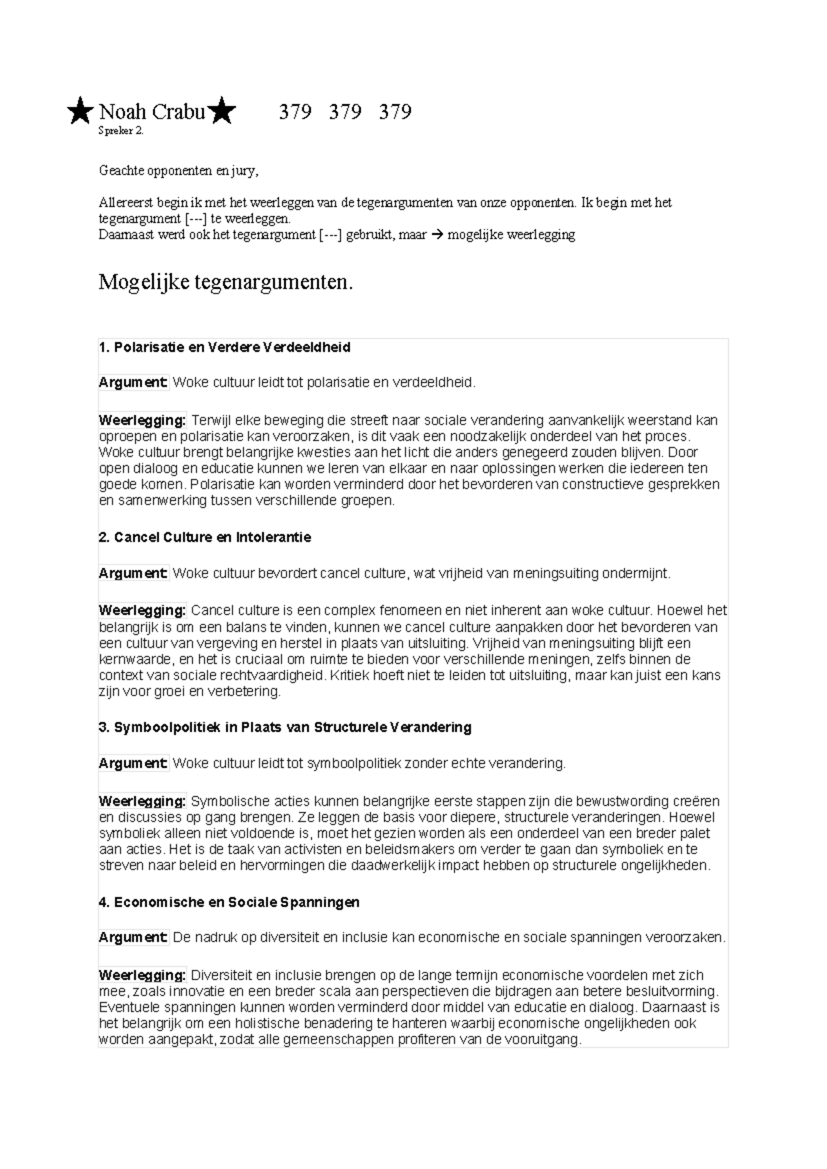 Debat 2024 - Weerlegging en Argumentatie over Woke Cultuur - Studeersnel