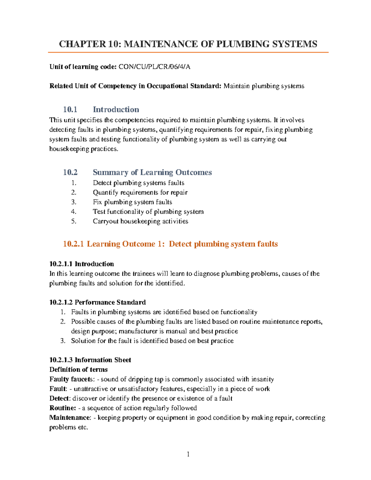 Maintenance of Plumbing Systems - CON/CU/PL/CR/06/4/A Notes - Studocu