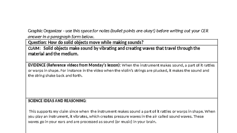Sound CER 1-1: Understanding How Solid Objects Create Sound Waves - Studocu