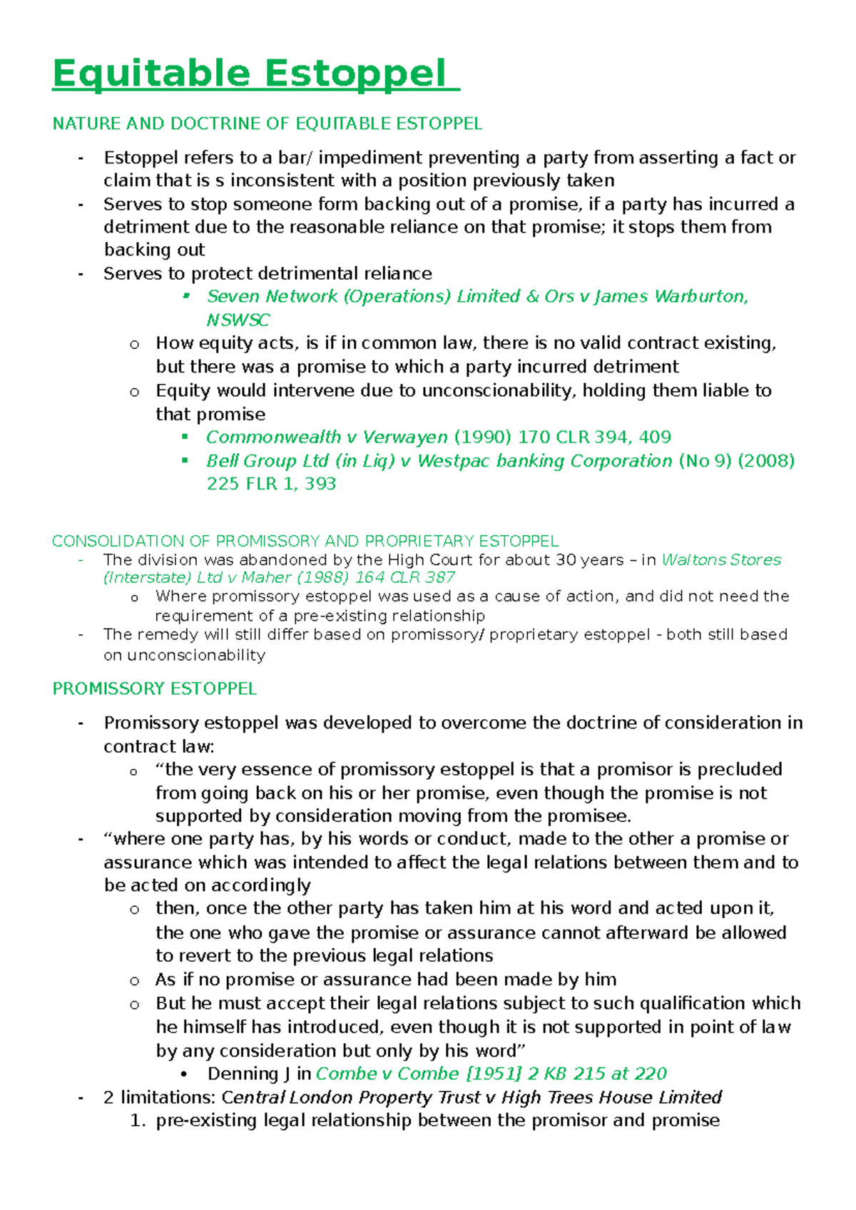 Equitable Estoppel: Nature, Doctrine, and Key Cases (LAW 101) - Studocu
