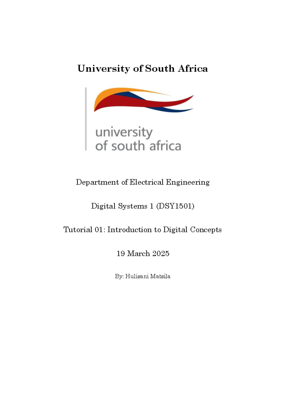 Tut tutorial 01: Introduction to Digital Concep - University of South ...