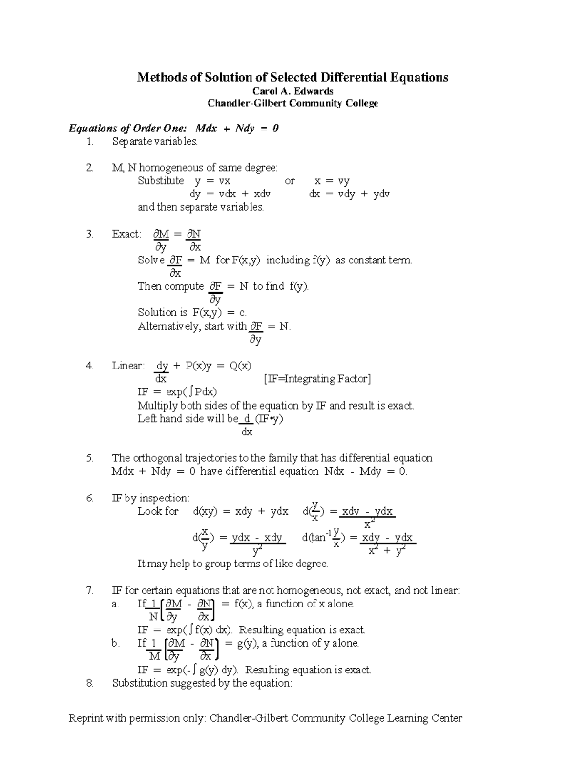 Methods of Solving Differential Equations D.E. 101 - Studocu