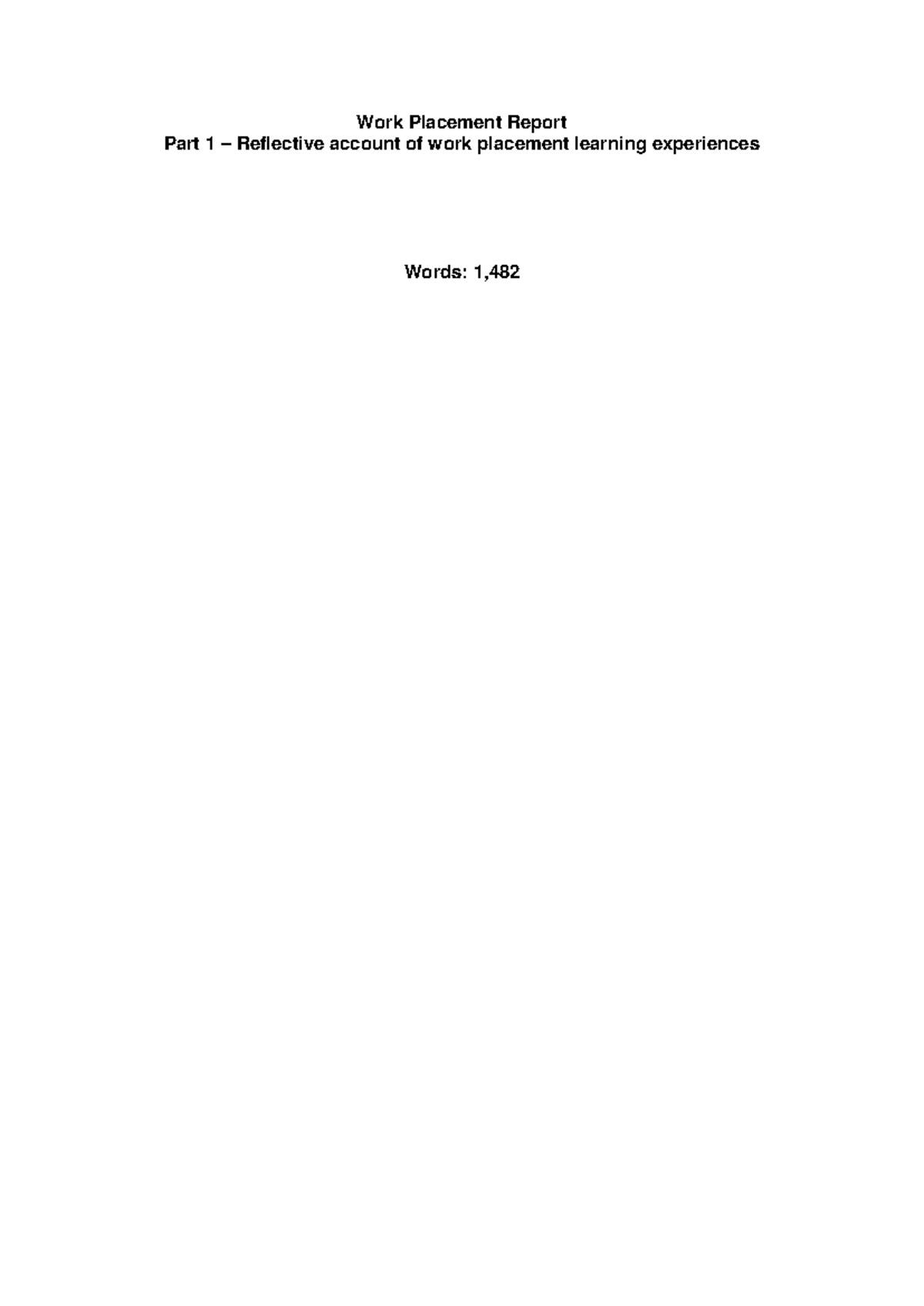Example Work Placement Report 02 - Work Placement Report Part 1 ...