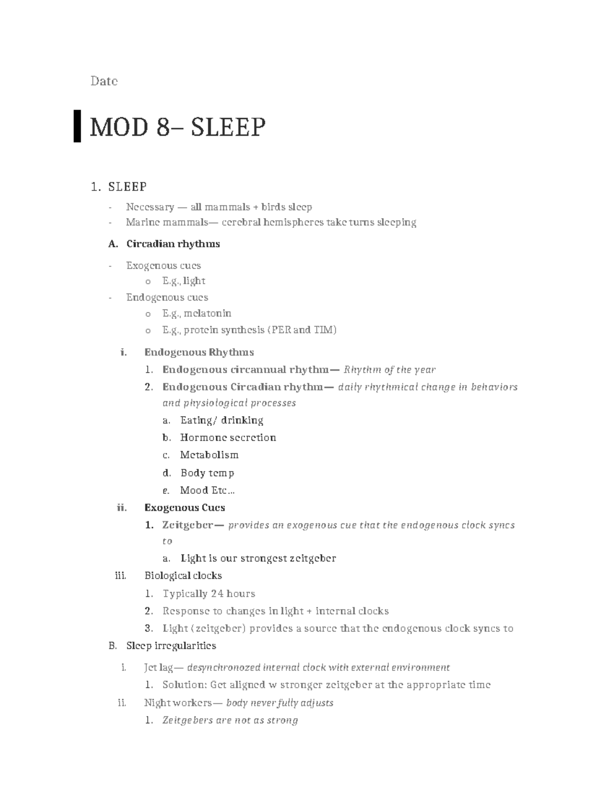 Module 8: Understanding Sleep Mechanisms and Disorders - Studocu