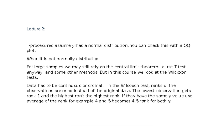 Lecture 2: Normal Distribution & Wilcoxon Tests in Adv Stats - Studeersnel
