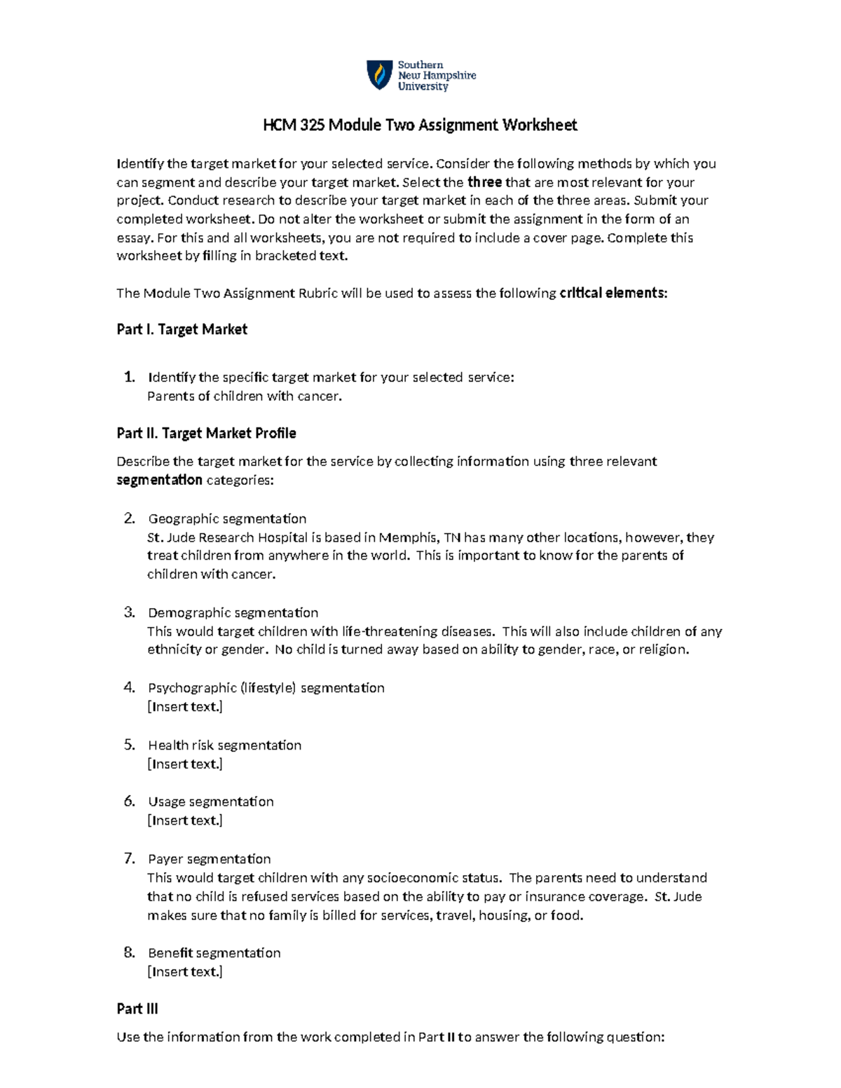 HCM 325 Module 2 Assignment: Target Market Profile Worksheet - Studocu