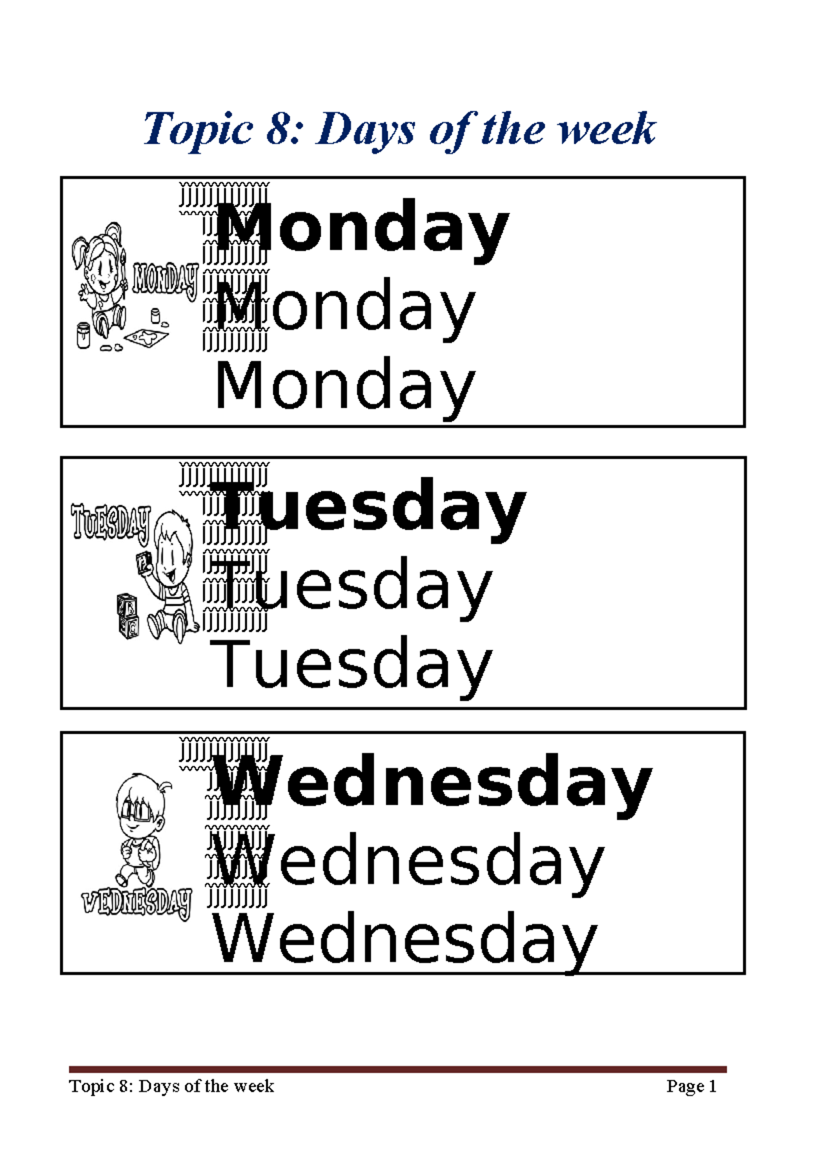 Topic 8 Days of the week - Writing practice materials - Topic 8: Days ...