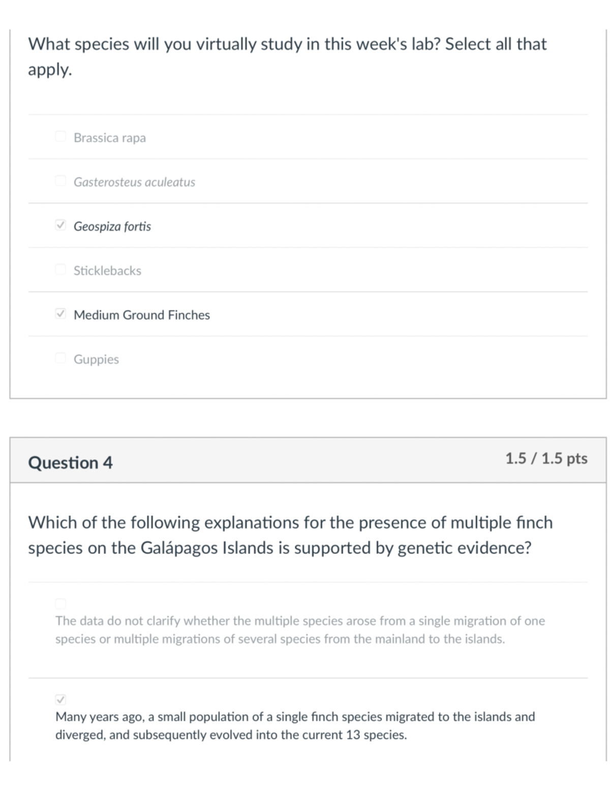 Bio Lab Quiz 1 - Q3-4 on Galápagos Finch Evolution and Species - Studocu