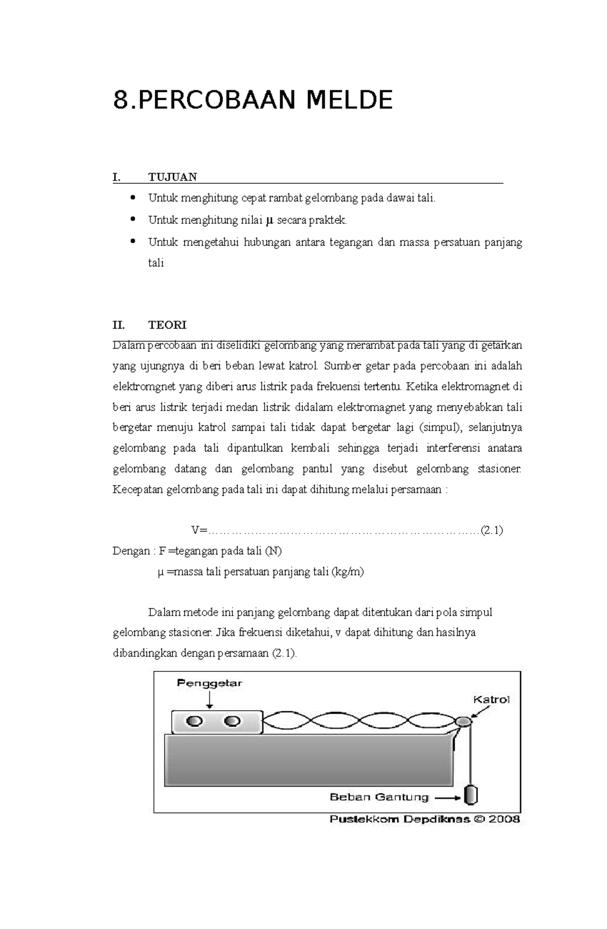 Modul Pratikum Fisika Dasar - 8 Percobaan Melde - 8 MELDE I. TUJUAN ...