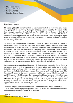 Resume - Maria Aira Angely E. Cadalig Open to new opportunities gaining ...