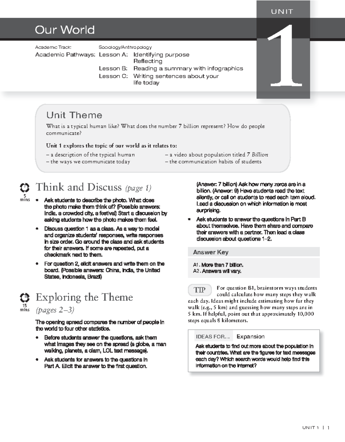 Pathways Foundations. Reading, Writing, Critical Thinking. Teacher's Guide - U N I T 1 | 1 ...