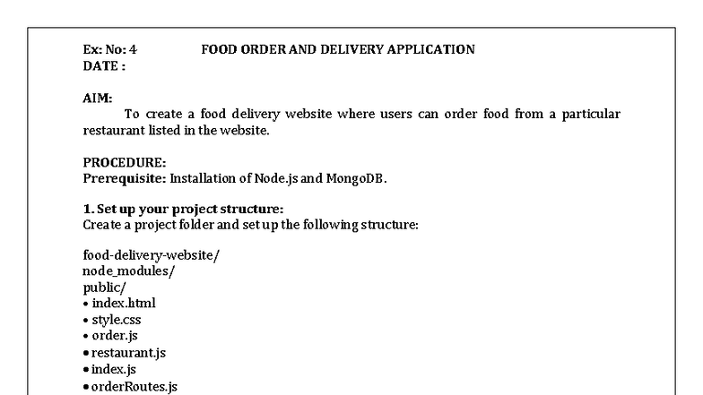 Ex 4: Food Delivery App - Lab Exercise on Node.js & MongoDB - Studocu