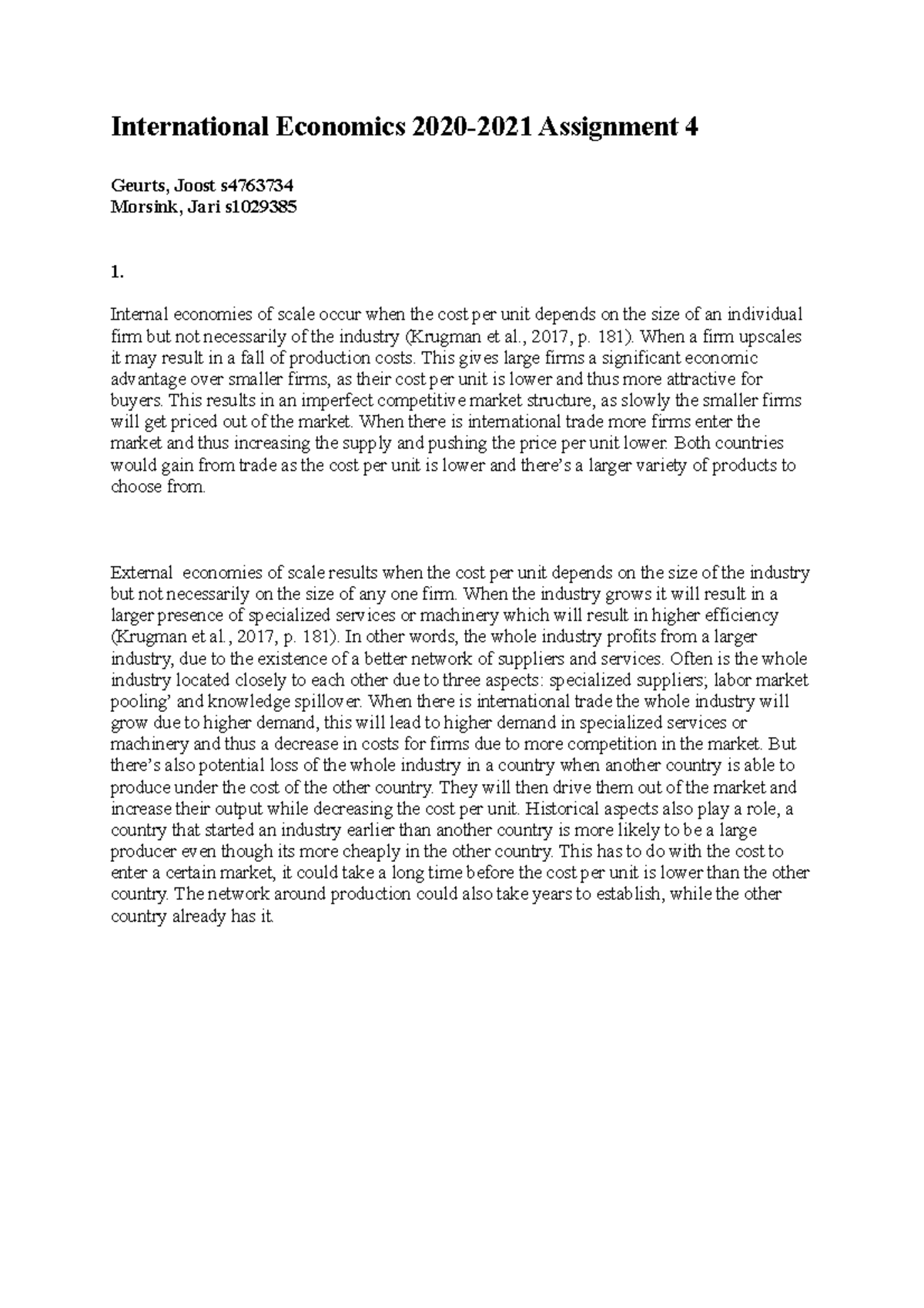 International Economics Assignment 4 Analysis and Insights - Studeersnel