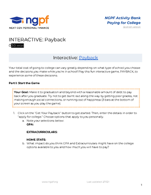 Interactive Credit Clash - NGPF Activity Bank Managing Credit ...
