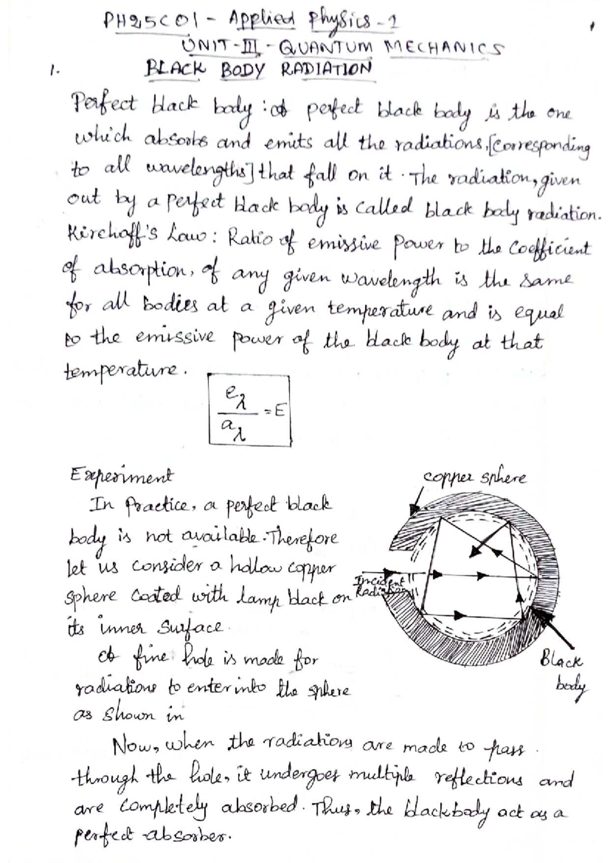 PH25CO1 Applied Physics 1: Quantum Mechanics & Black Body Radiation ...