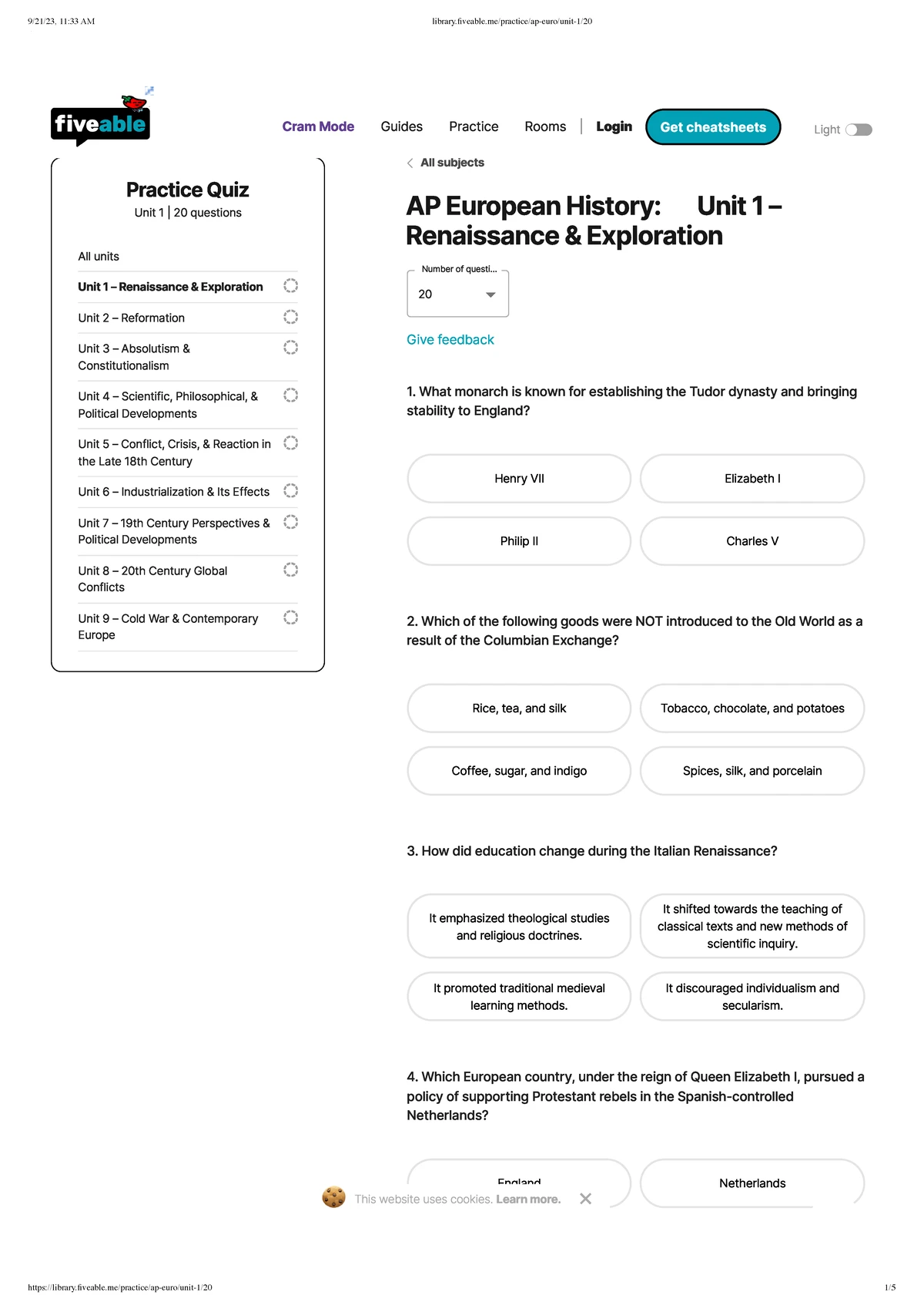 AP Euro - Unit 1 Test Review - All subjects AP European History: Unit 1 ...