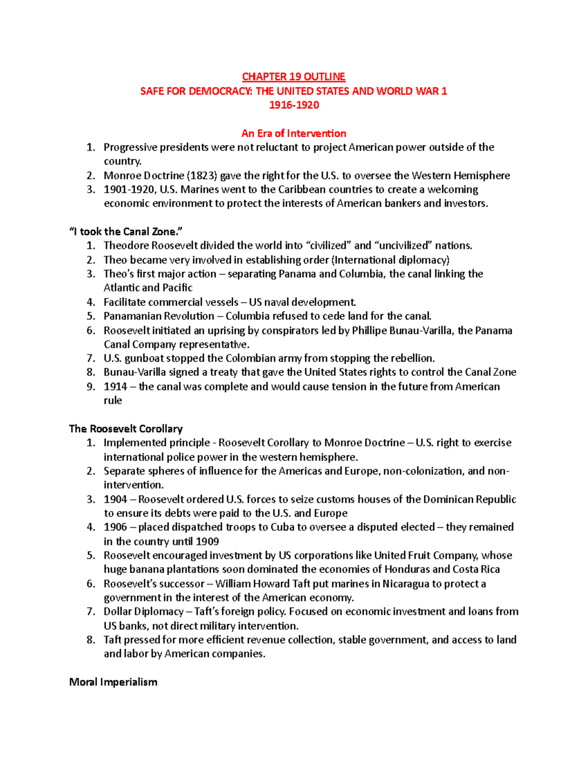 Chapter 19 Outline - CHAPTER 19 OUTLINE SAFE FOR DEMOCRACY: THE UNITED ...