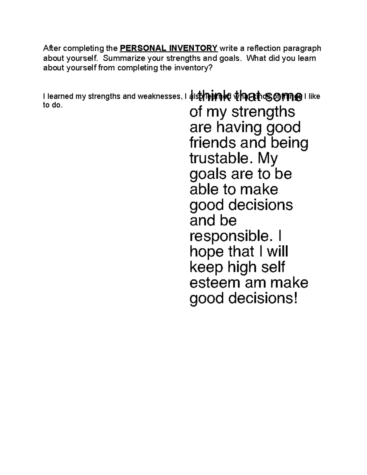 Edited - Personal Inventory - After completing the PERSONAL INVENTORY ...