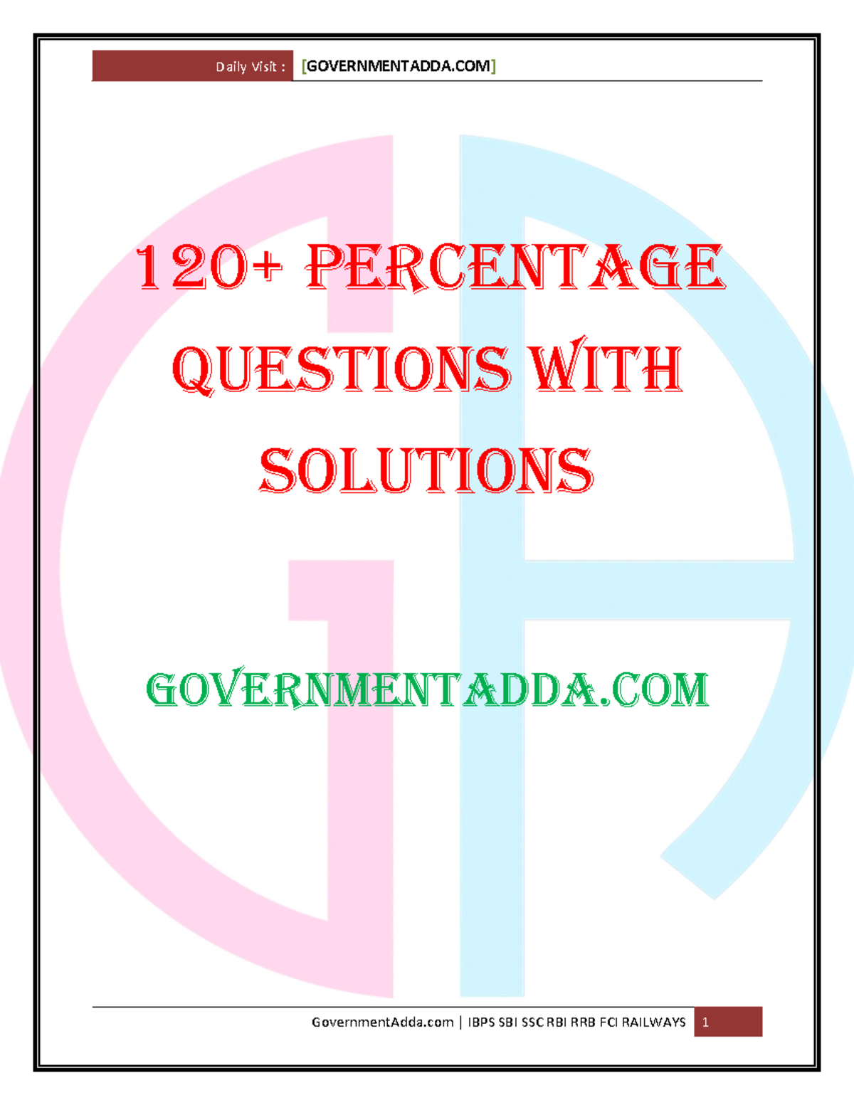 Daily Visit: Percentage Questions with Solutions (IBPS, SBI, SSC) - Studocu