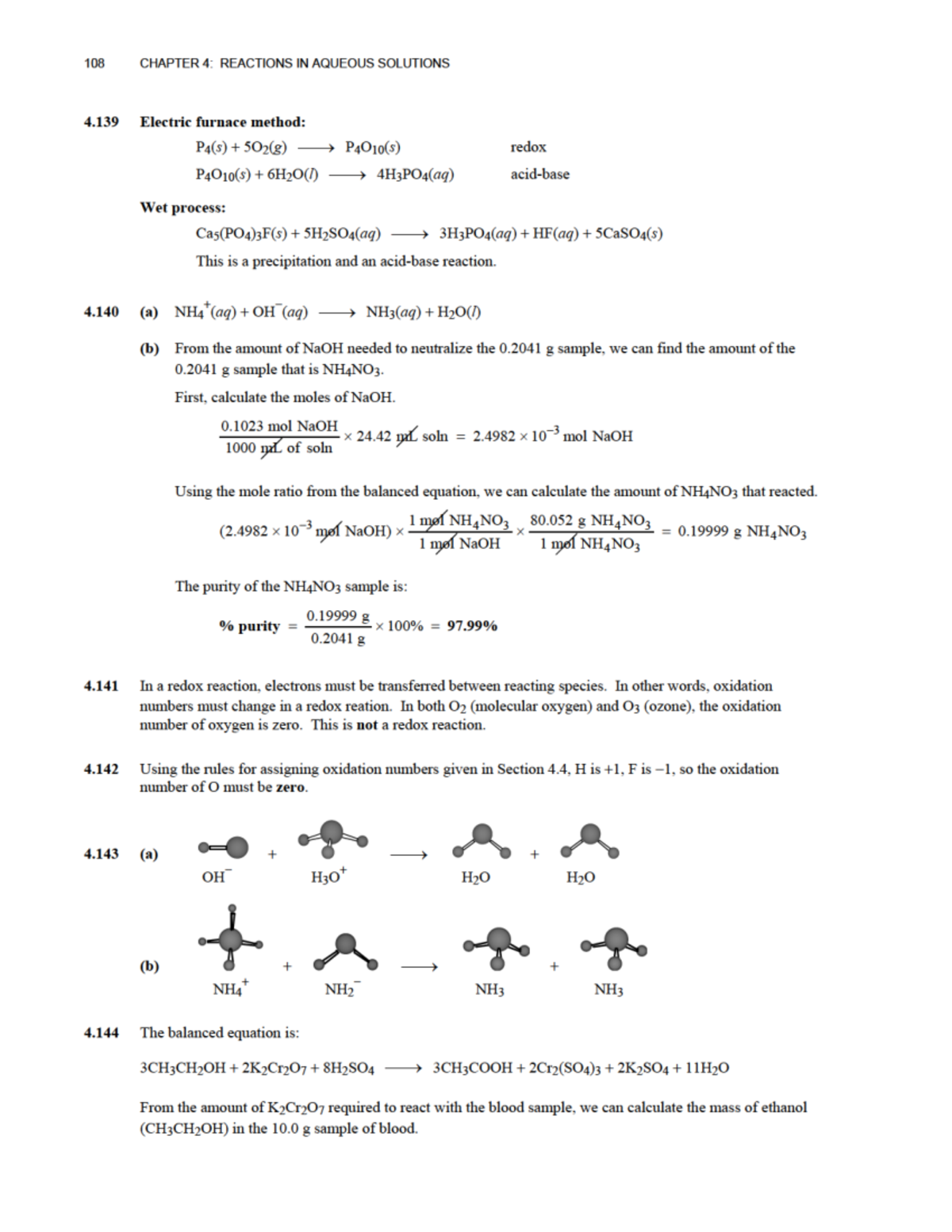 108 CHAPTER 4: REACTIONS IN AQUEOUS SOLUTIONS - CHEM 10th Ed. Solutions ...