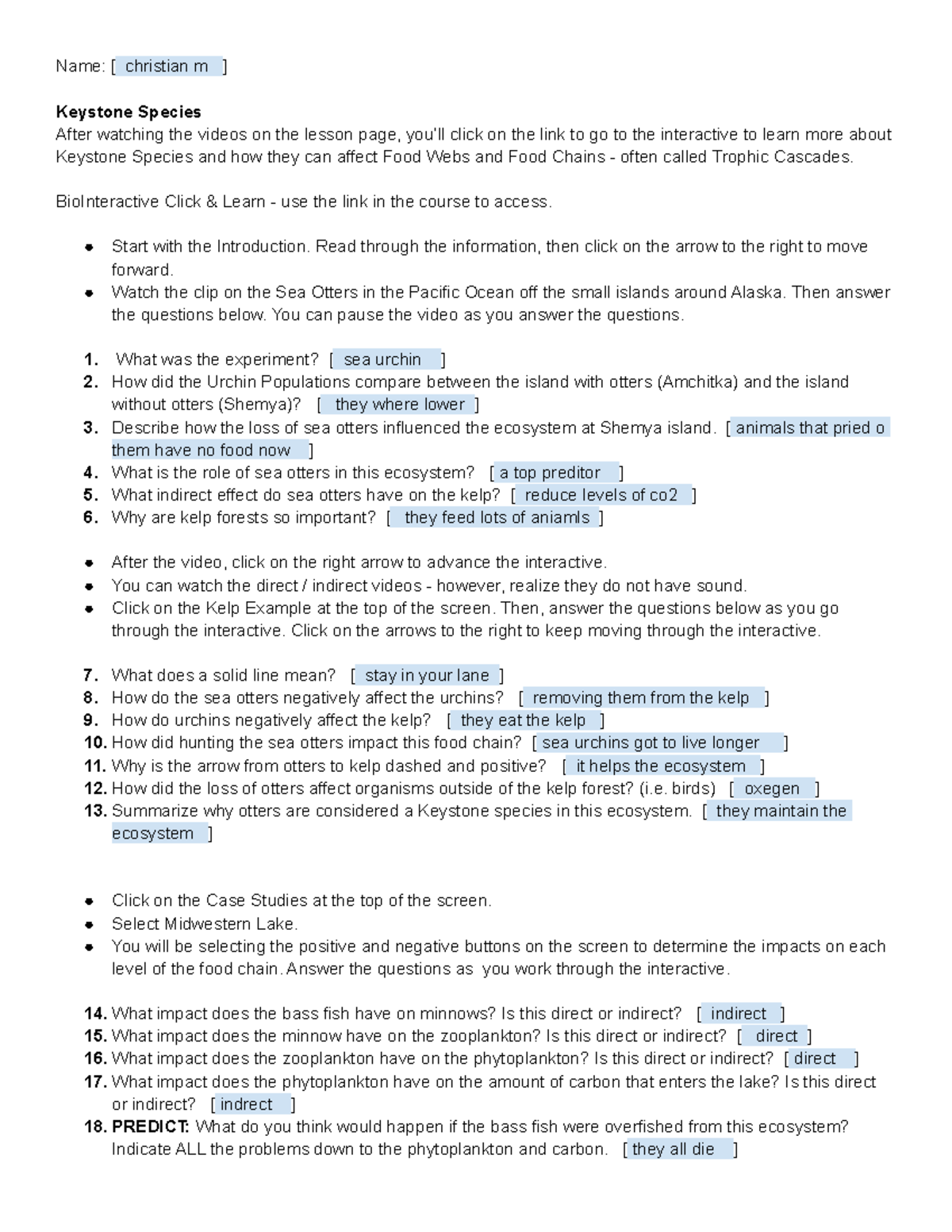 Keystone Species & Trophic Cascades: Interactive Study Guide - Studocu
