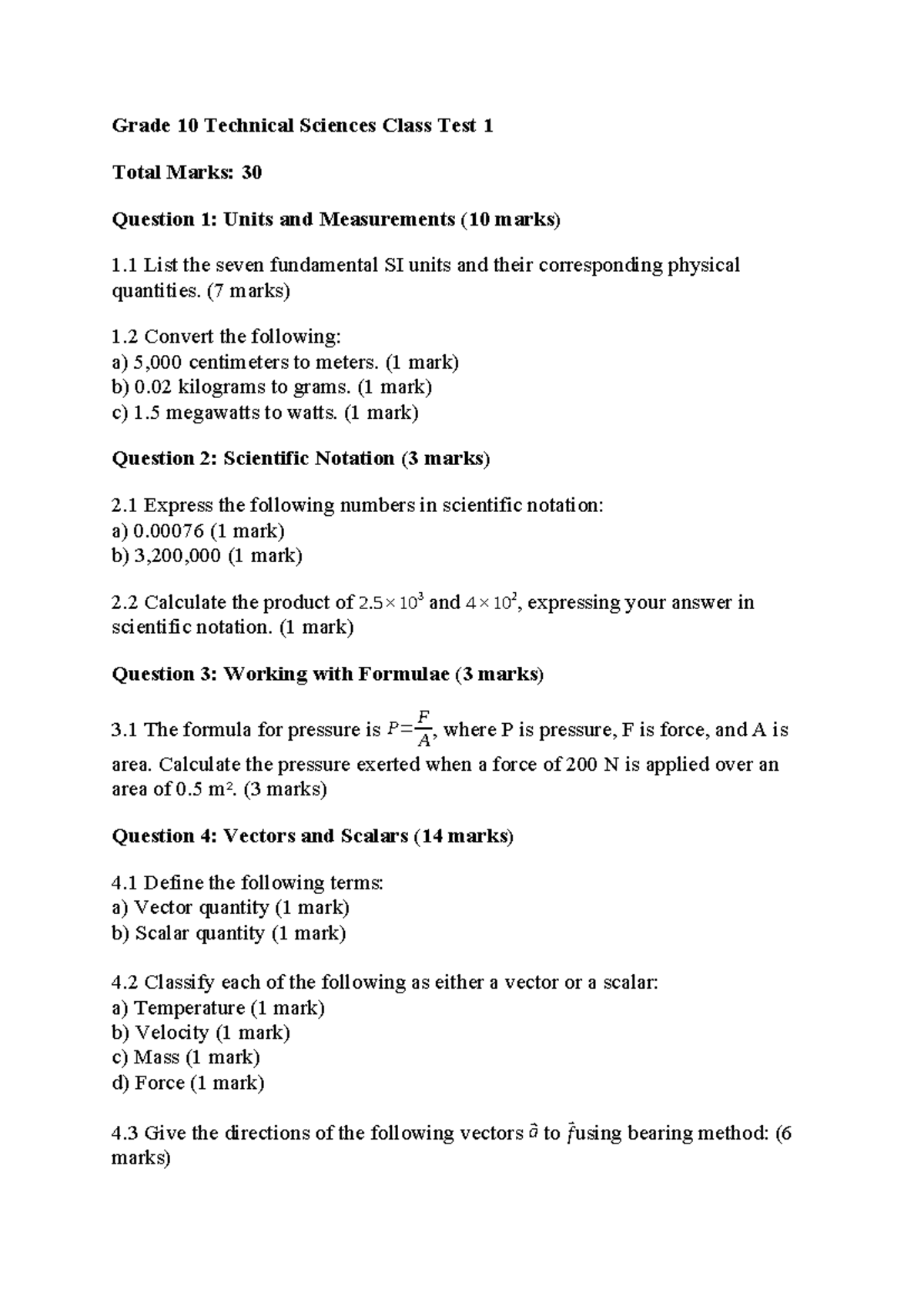 Grade 10 Tech Sci Term 1 Class Test - Units, Measurements & More - Studocu