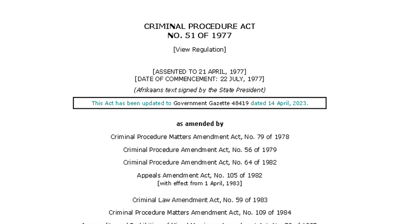 Criminal Procedure Act No. 51 of 1977: Comprehensive Overview and ...