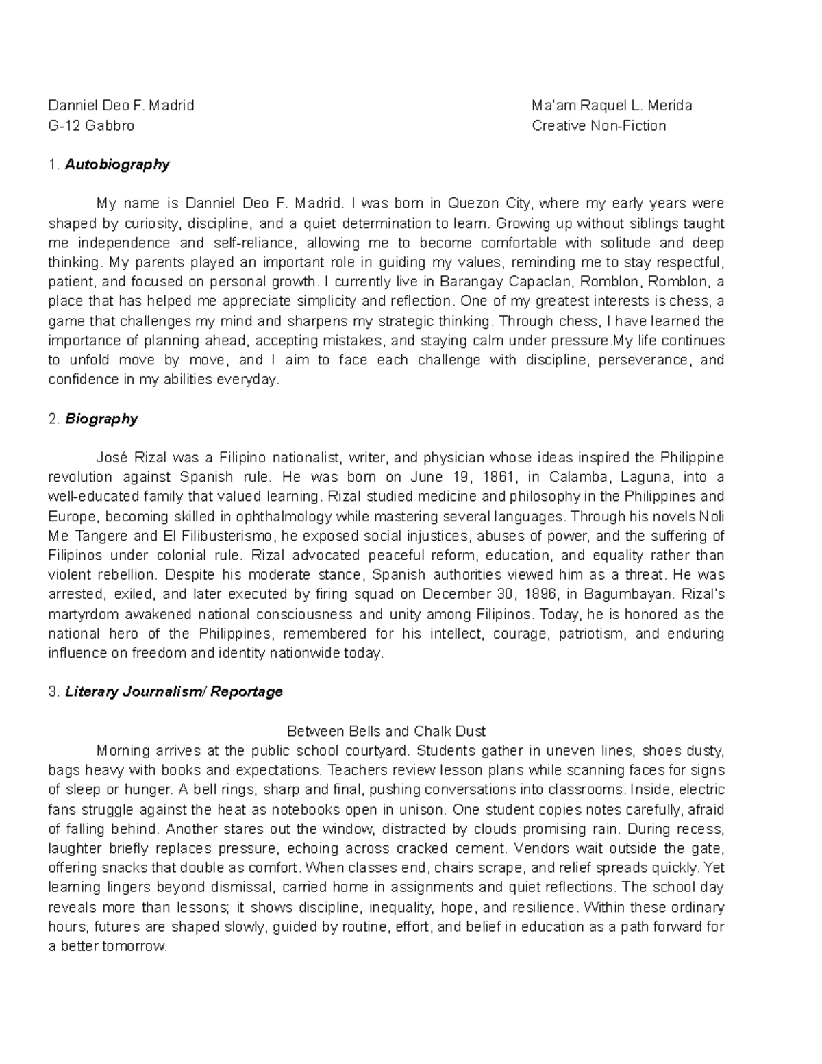 Creative Non-Fiction: Autobiography, Biography & Reportage - Studocu