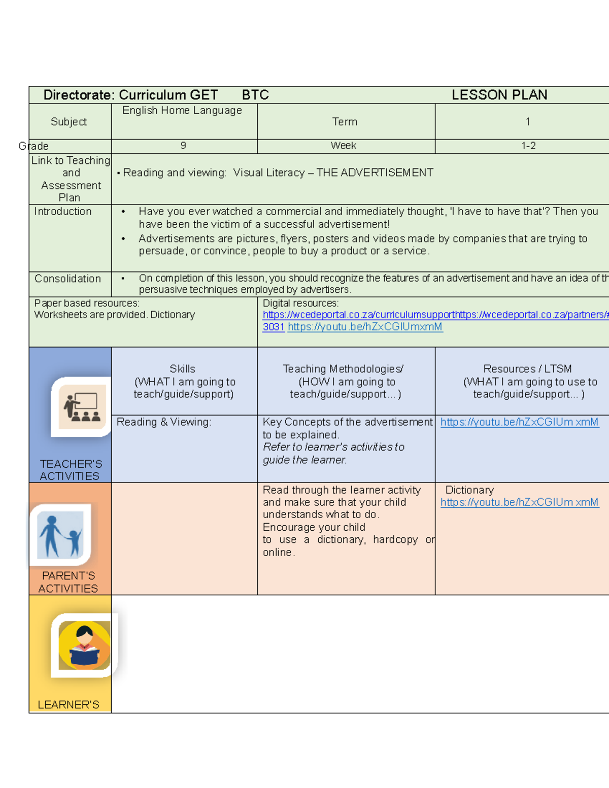 Grade 9 English Lesson Plan: Understanding Advertisements - Studocu