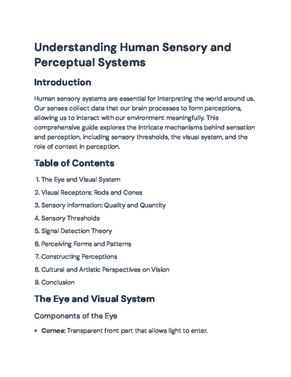 Understanding Human Sensory and Perceptual Systems: A Comprehensive ...