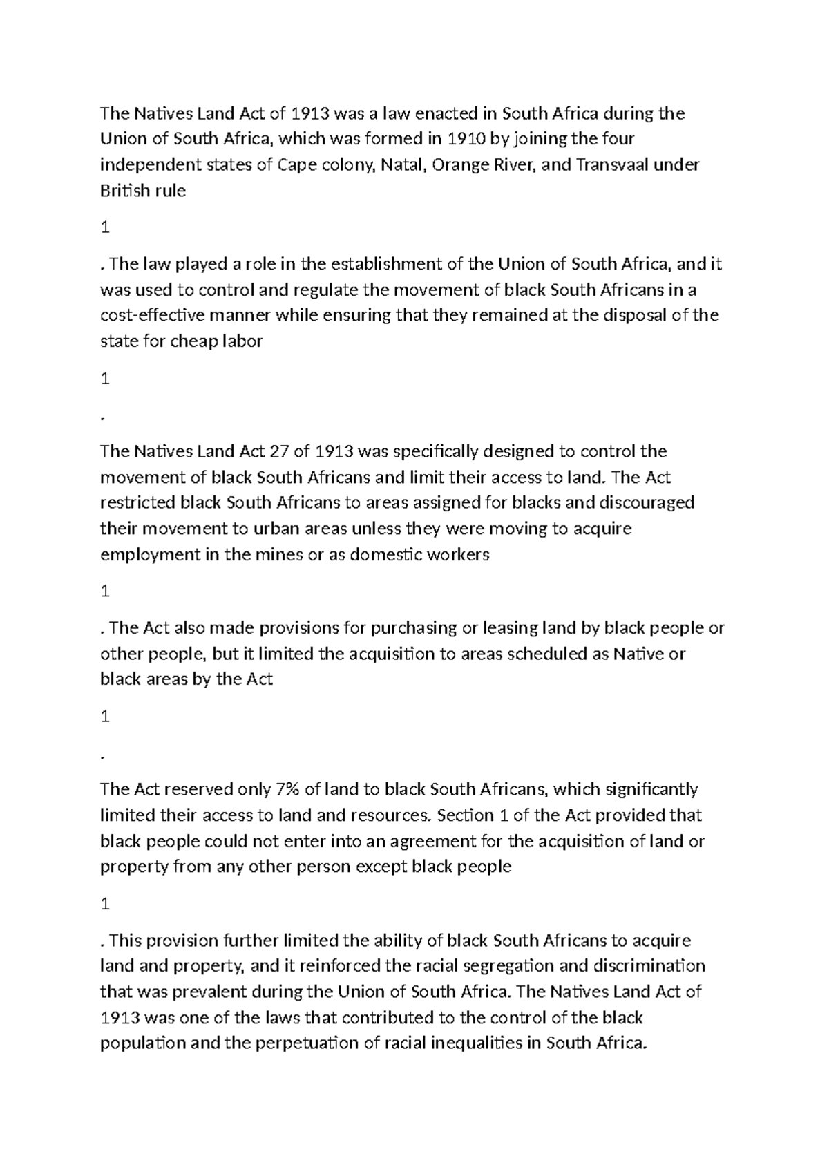Natives Land Act 27 of 1913: Impact on Black South Africans - Studocu
