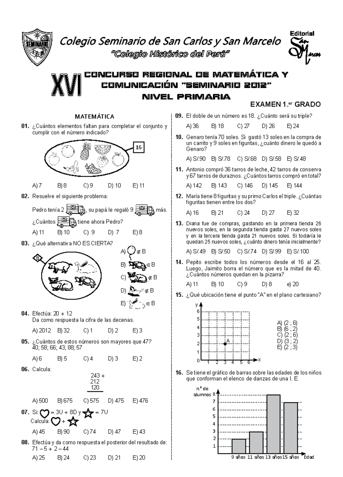 Examen de Matemática y Comunicación 1er Grado - Concurso Regional 2023 ...