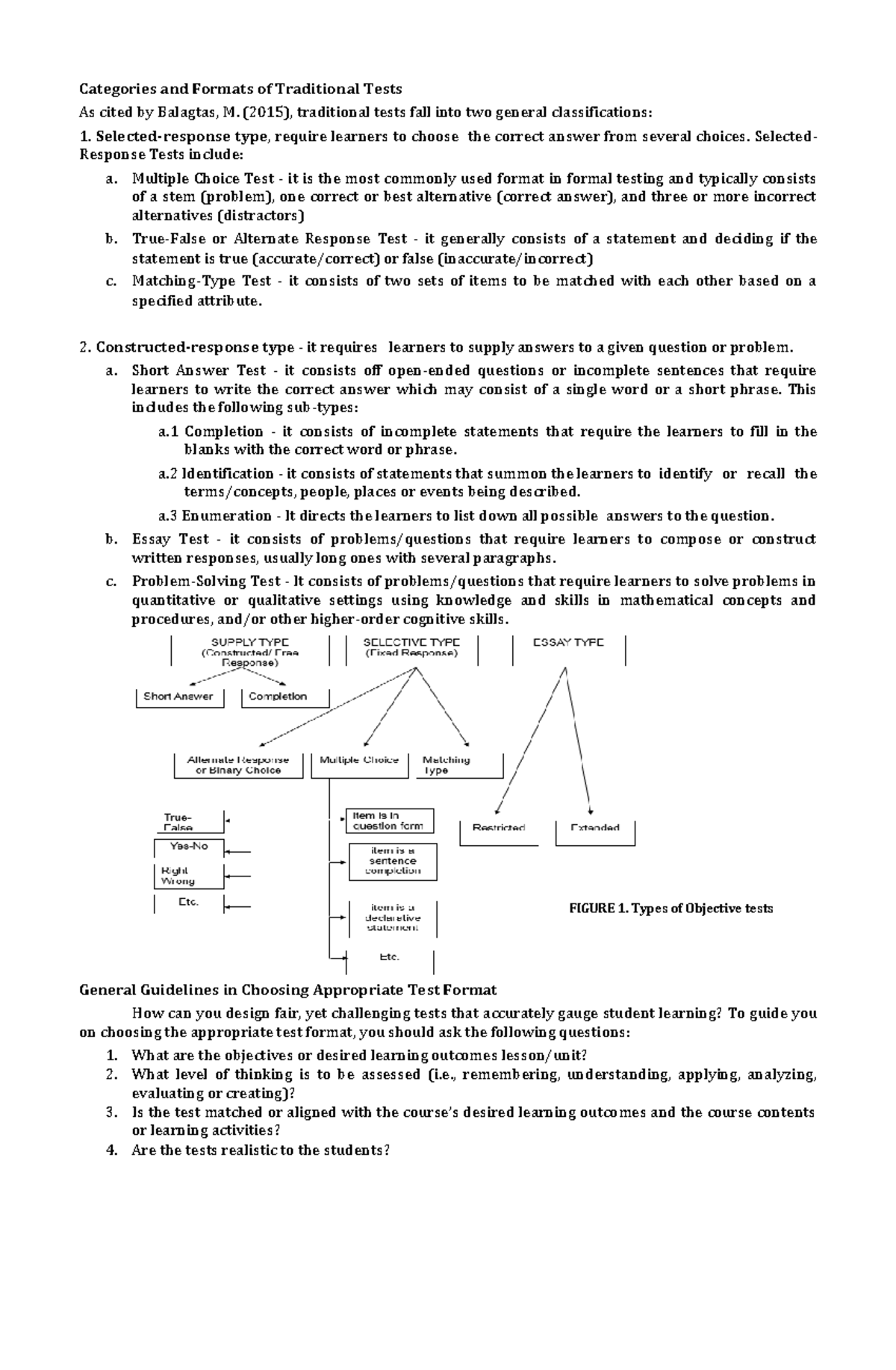 TEST- Traditional Test Formats: MCQ, Matching, Short Answer, Essay ...