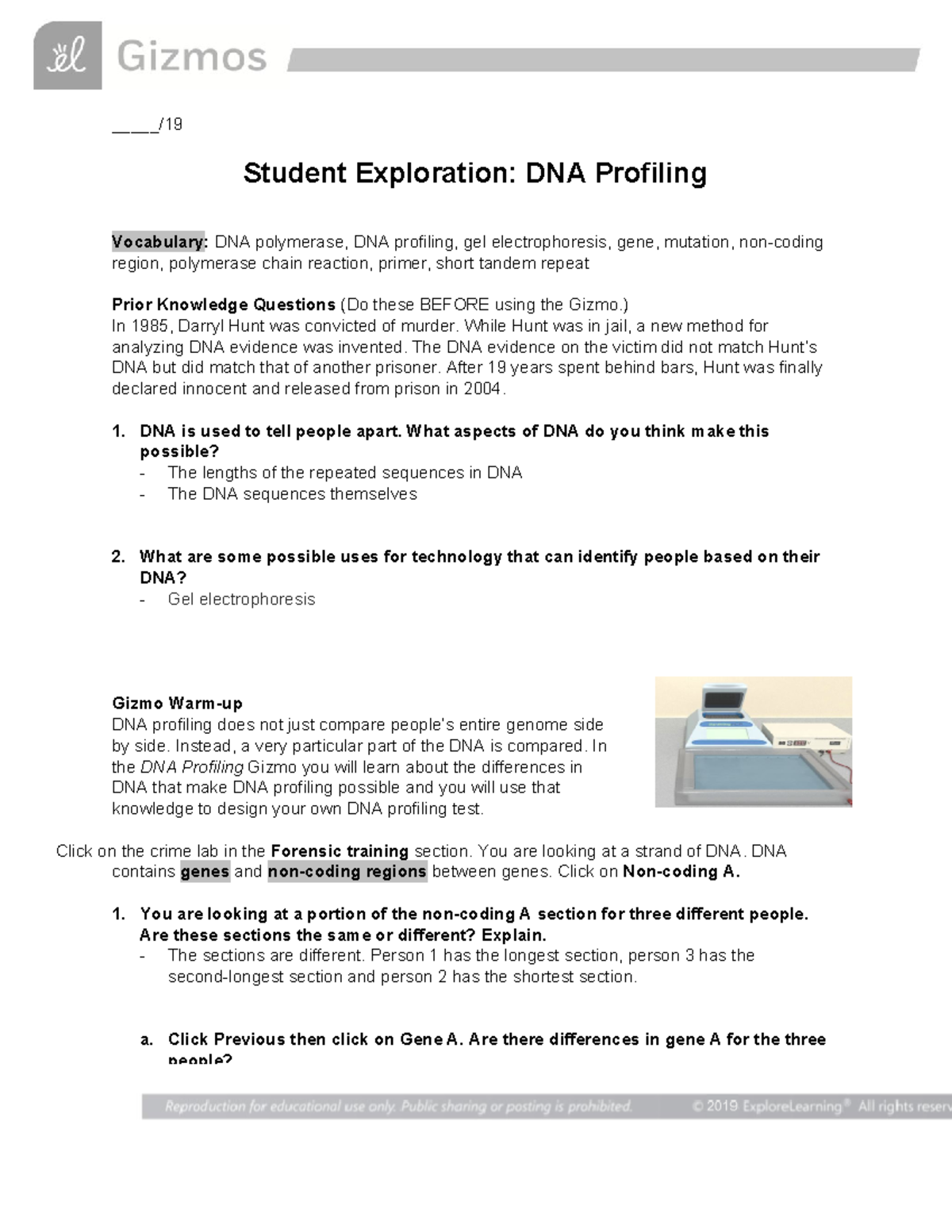 DNA Profiling Techniques in Forensics - Gizmo Lab Activities - Studocu