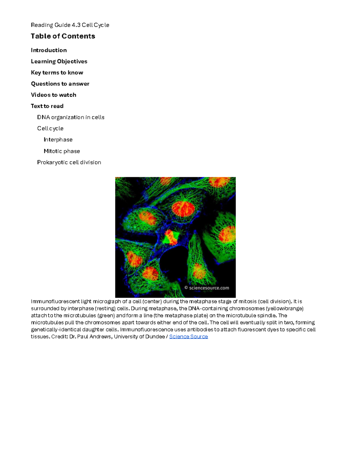 Reading Guide 4.3: Understanding the Cell Cycle and Division - Studocu