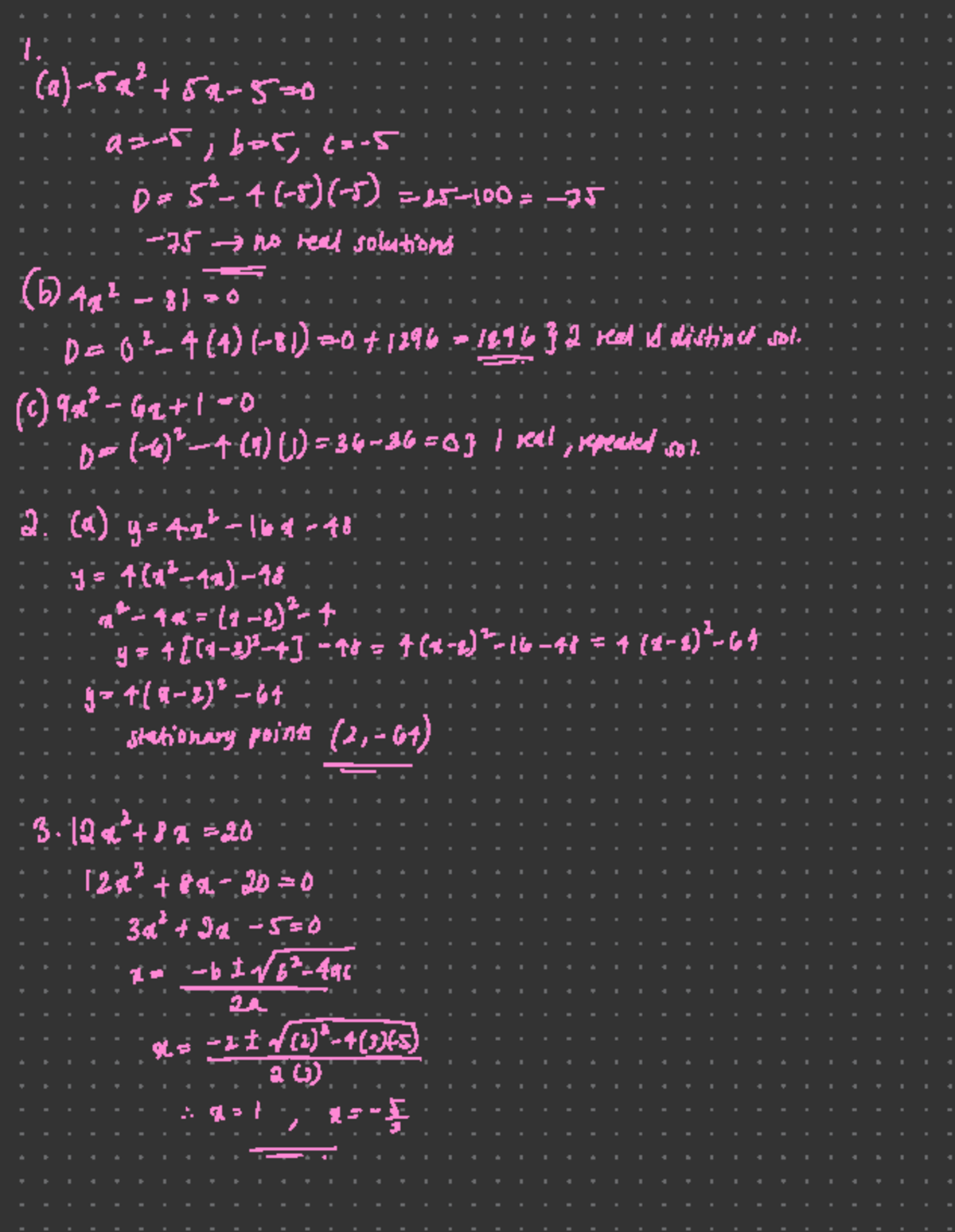 Task 4C - Solved Questions on Quadratic Equations and Functions - Studocu