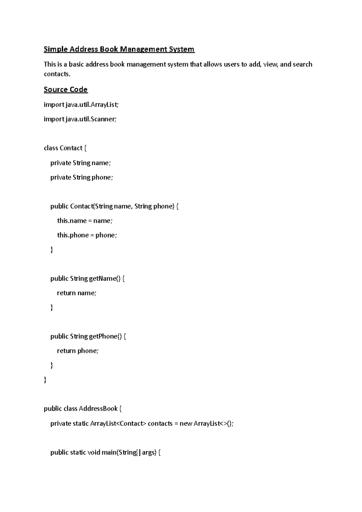 CS101: Simple Address Book Management Sys - Source Code & Explanation - Studocu