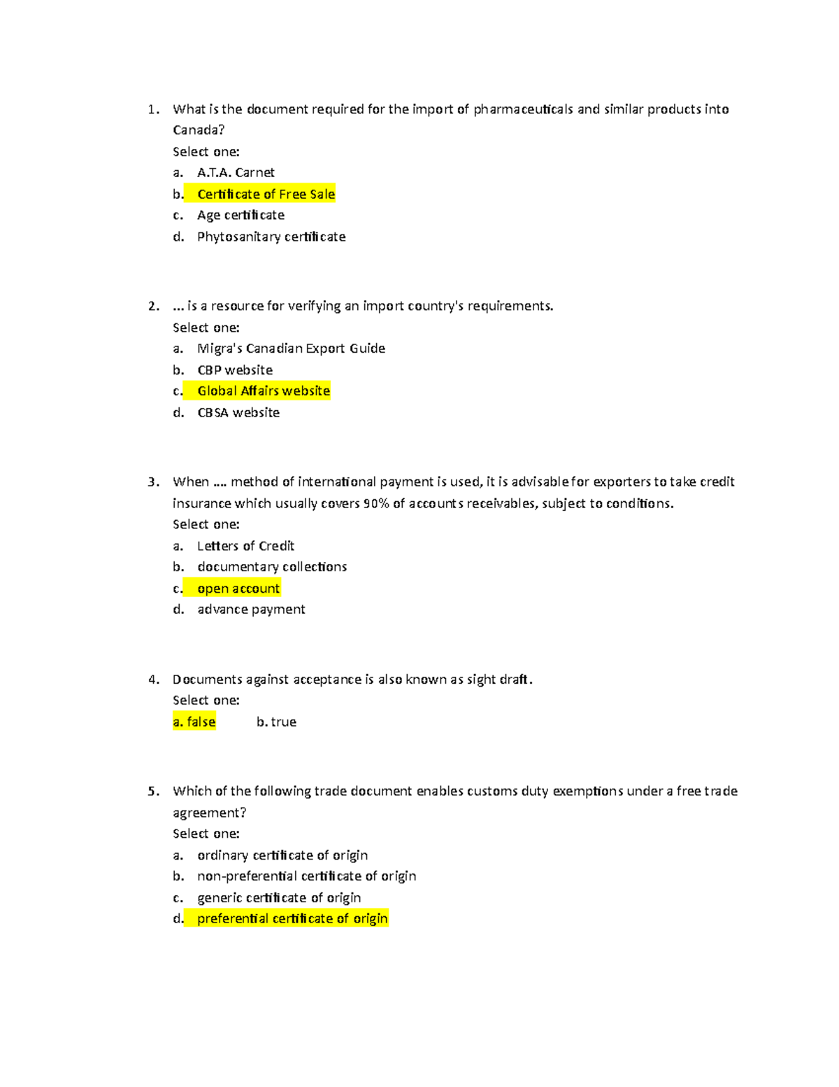 CFF multiple choice sample questions - What is the document required ...