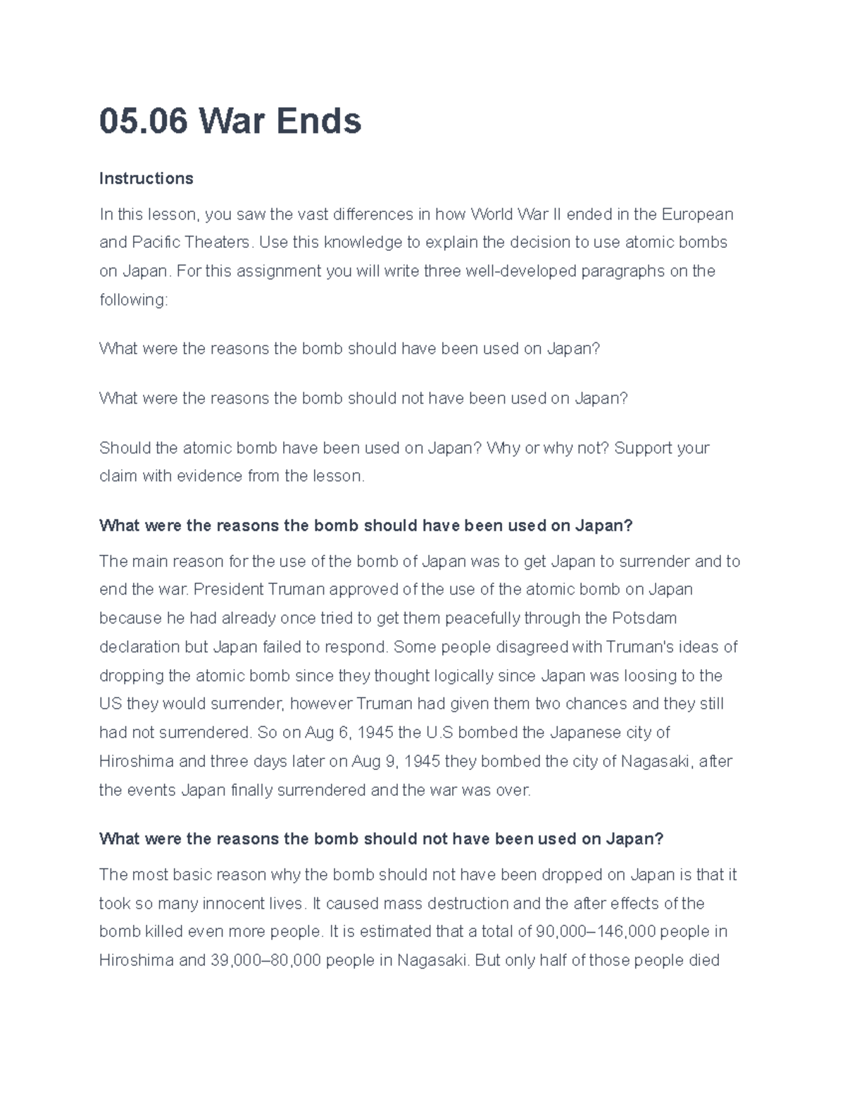 05.06 War Ends - this is an assignment for 08.01 in english class - 05 ...